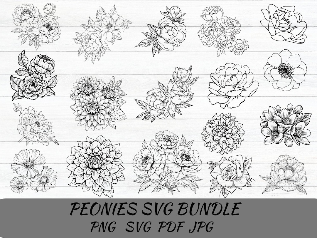 Peonies Svg Bundle,floral Arrangement Svg,peony Tattoo Stamps,wedding ...