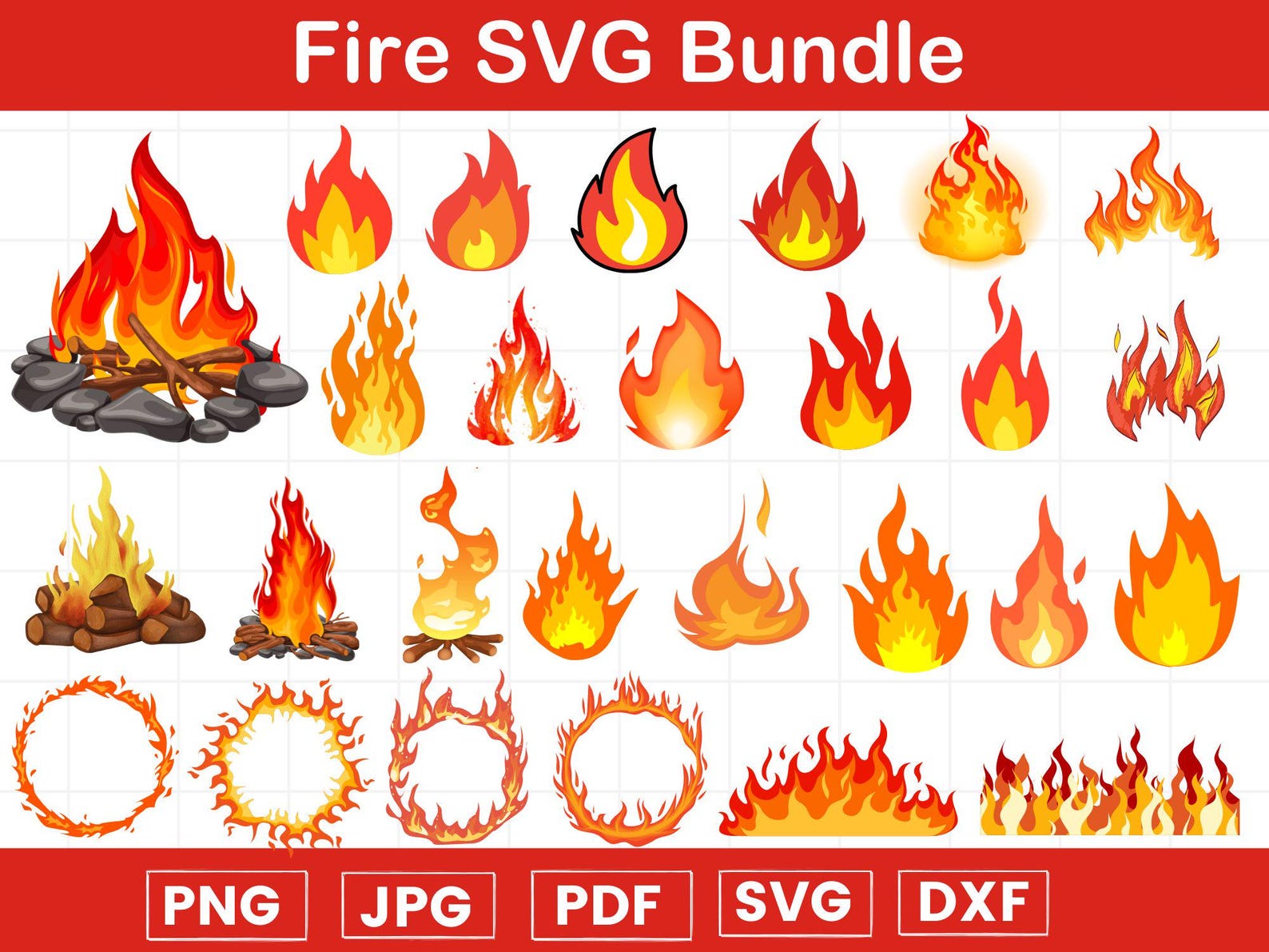 Fire Svg Bundle - Fire Clipart - Fire Svg Files - Fire Flames Svg ...