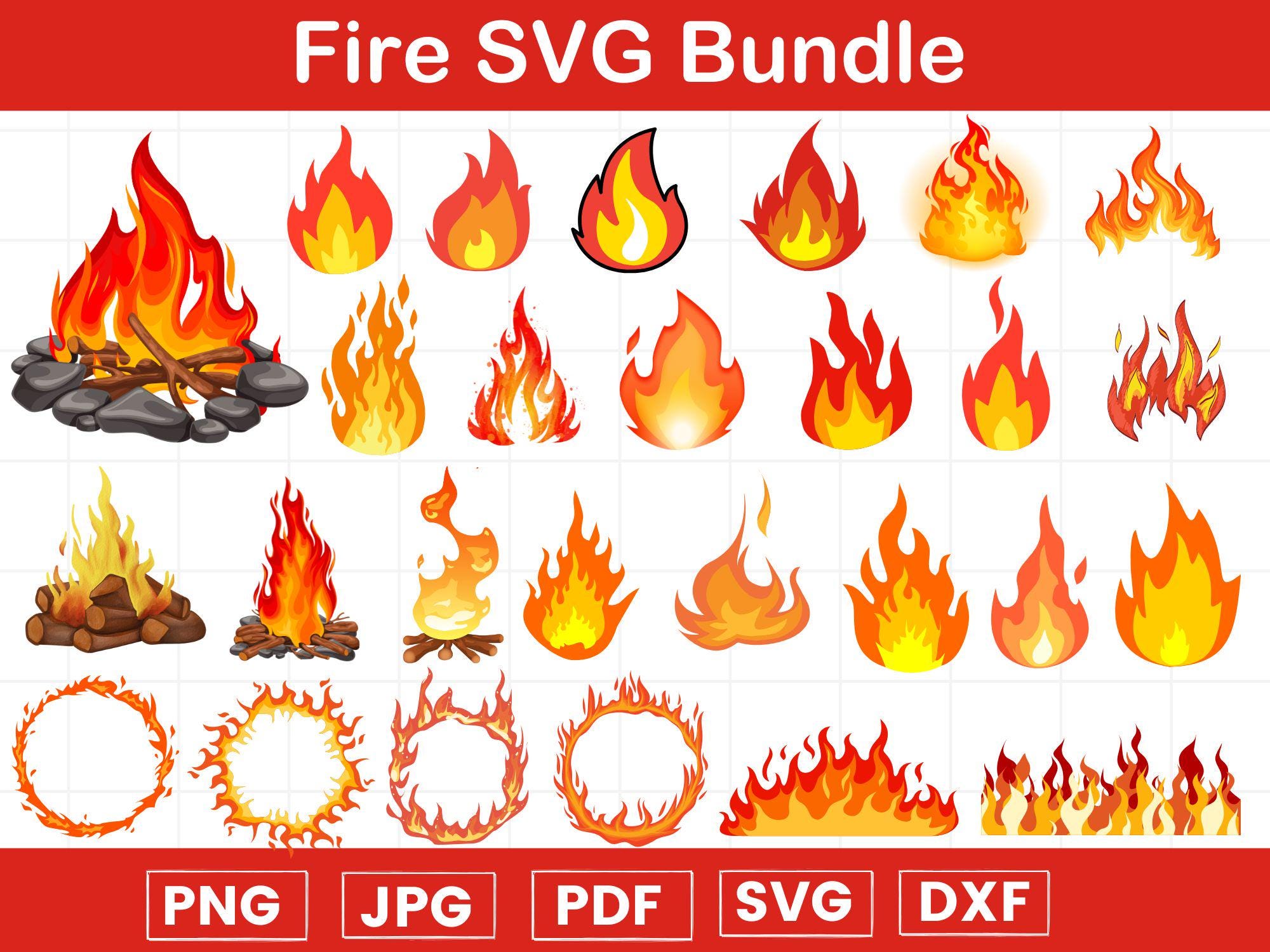 Fire Svg Bundle - Fire Clipart - Fire Svg Files - Fire Flames Svg - Flames Frame Svg - Fire ...
