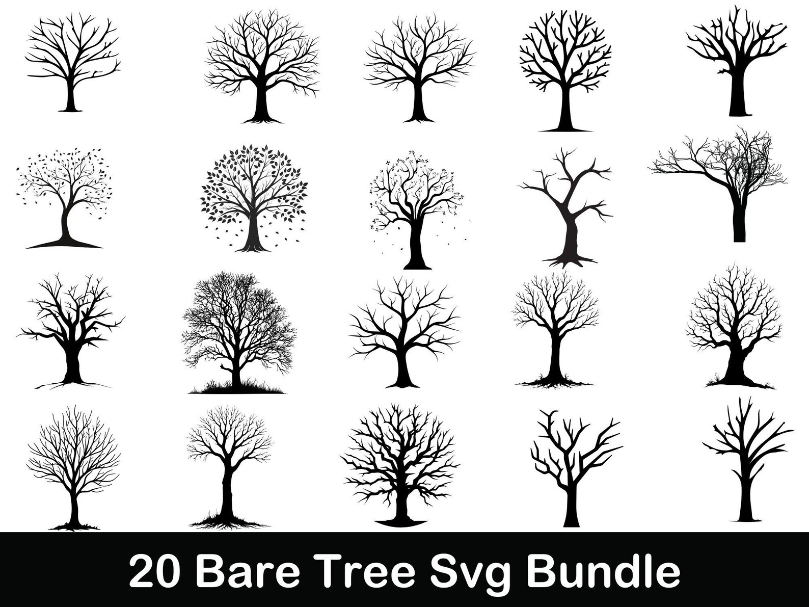 Bare Tree Svg Bundle, Leafless Tree Svg, Rustic Tree Svg, Tree Vector ...