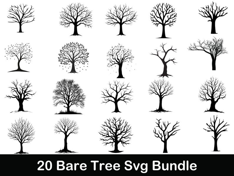 Bare Tree Svg Bundle, Leafless Tree Svg, Rustic Tree Svg, Tree Vector ...