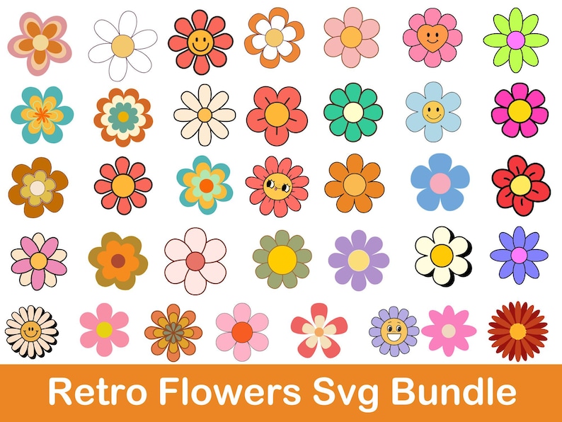 Retro Flowers Svg, Flower Clipart, Daisy Flower Cut File,boho Flower ...