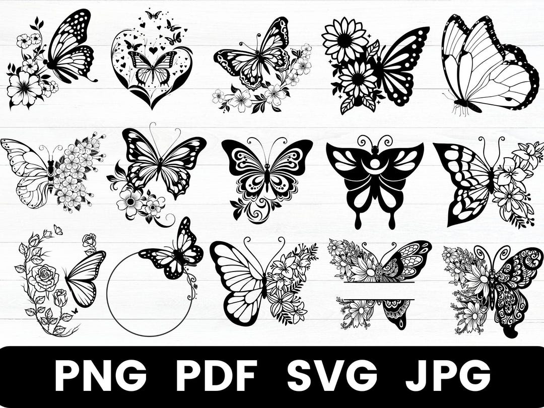 Floral Butterfly SVG Bundle | Flower Butterfly Designs | Butterfly Cut ...