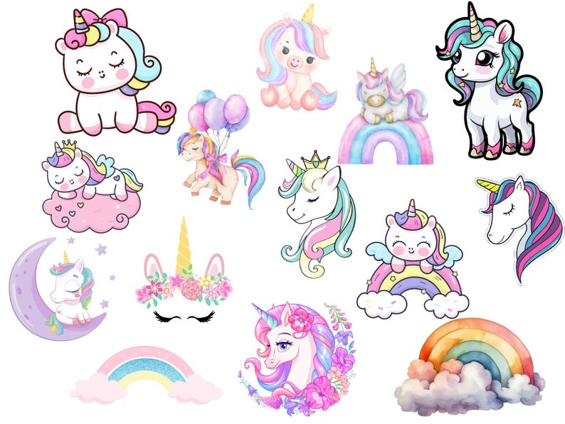 Unicorn Watercolor Clipart, Cute Unicorns Clip Art, Rainbow Png, Baby ...