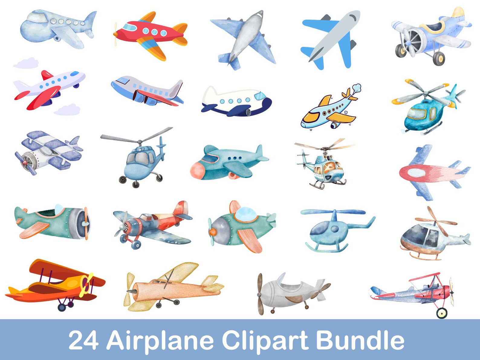 Airplane Clipart - Watercolor Air Transport Clipart - Blue Air ...