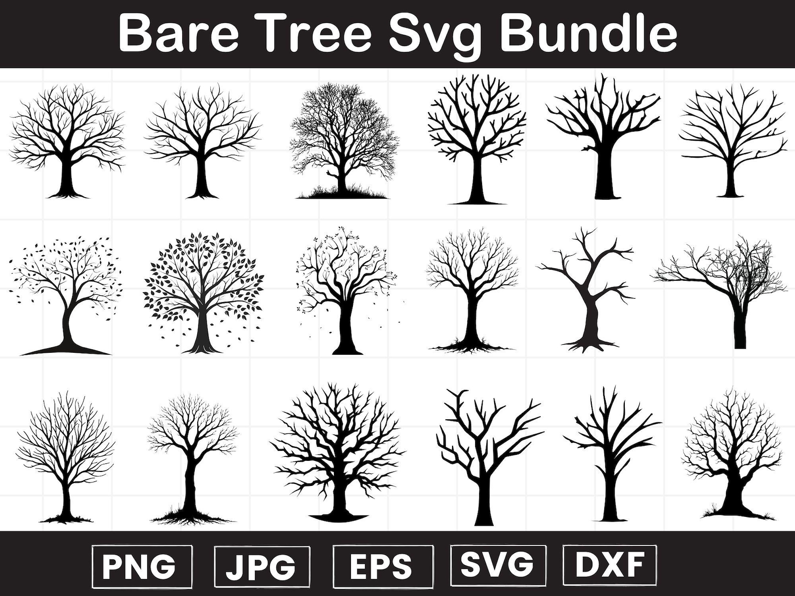 Bare Tree Svg Bundle, Leafless Tree Svg, Rustic Tree Svg, Tree Vector ...