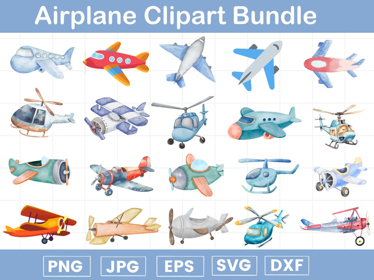 Airplane Clipart - Watercolor Air Transport Clipart - Blue Air ...