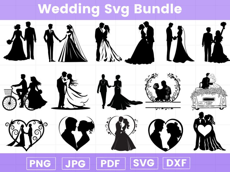 Wedding Svg Bundle - Couple Clipart for Cricut - Lovers Silhouette ...