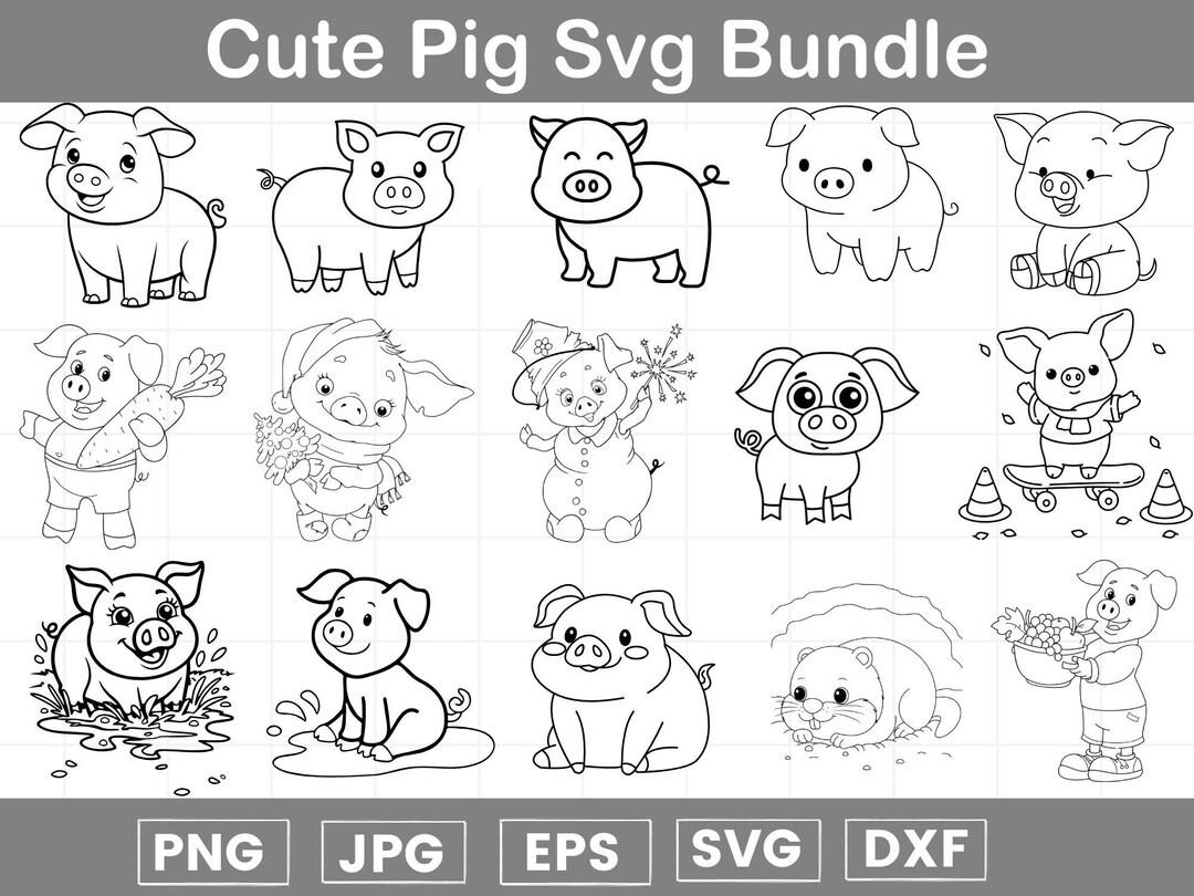 Cute Pig Svg Bundle - Cute Pig Silhouette - Funny Pig Svg Decal Vector ...