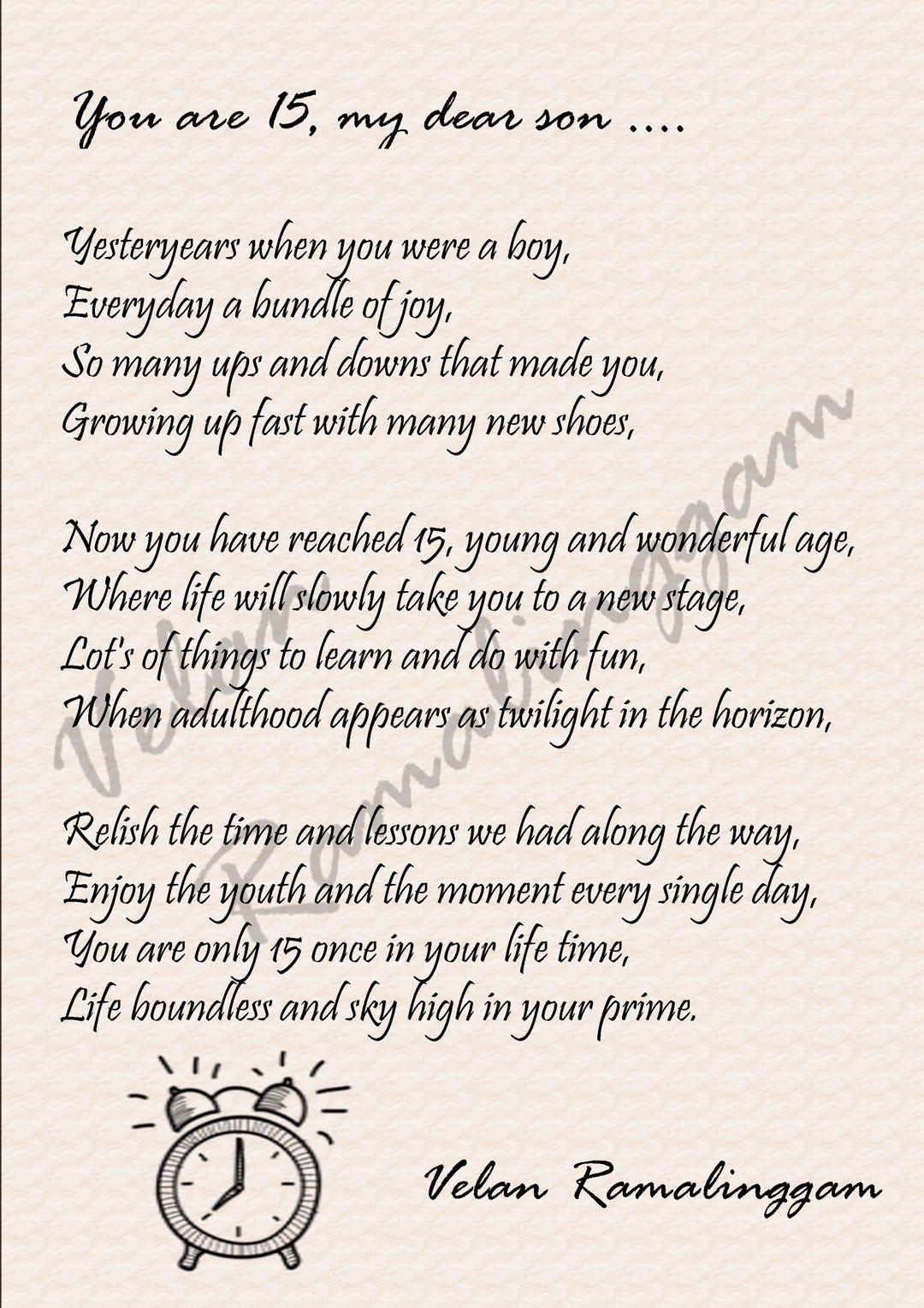 Birthday Poem son You Are 15, My Dear Son .... - Etsy