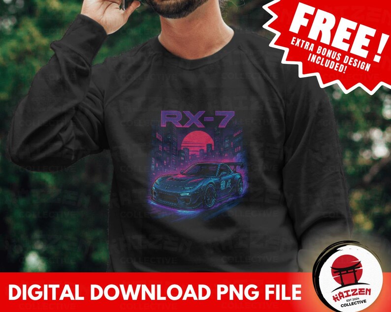 RX7 Night City PNG Digital Download Neon JDM Car Art for Shirt Printing ...