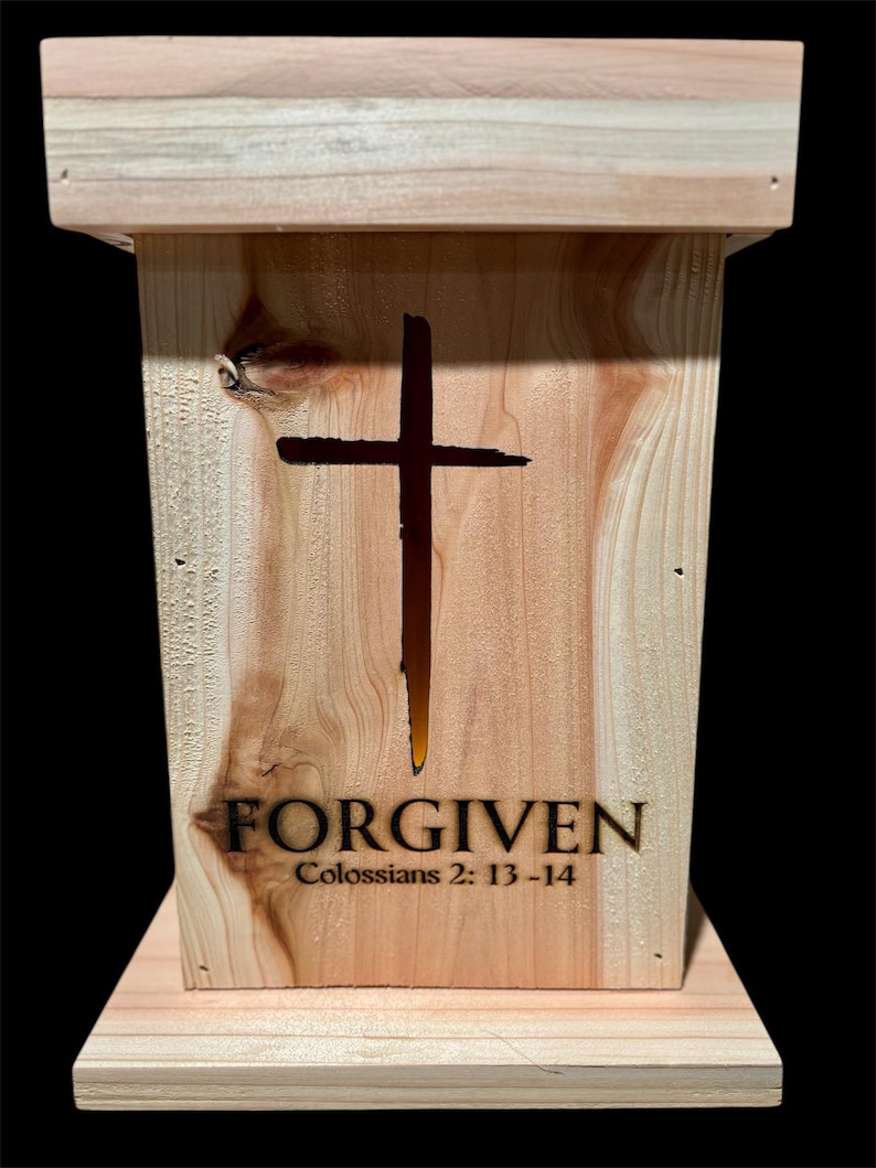 Handcrafted Cedar Lantern With Cross and "forgiven" Colossians 2:13-14 ...