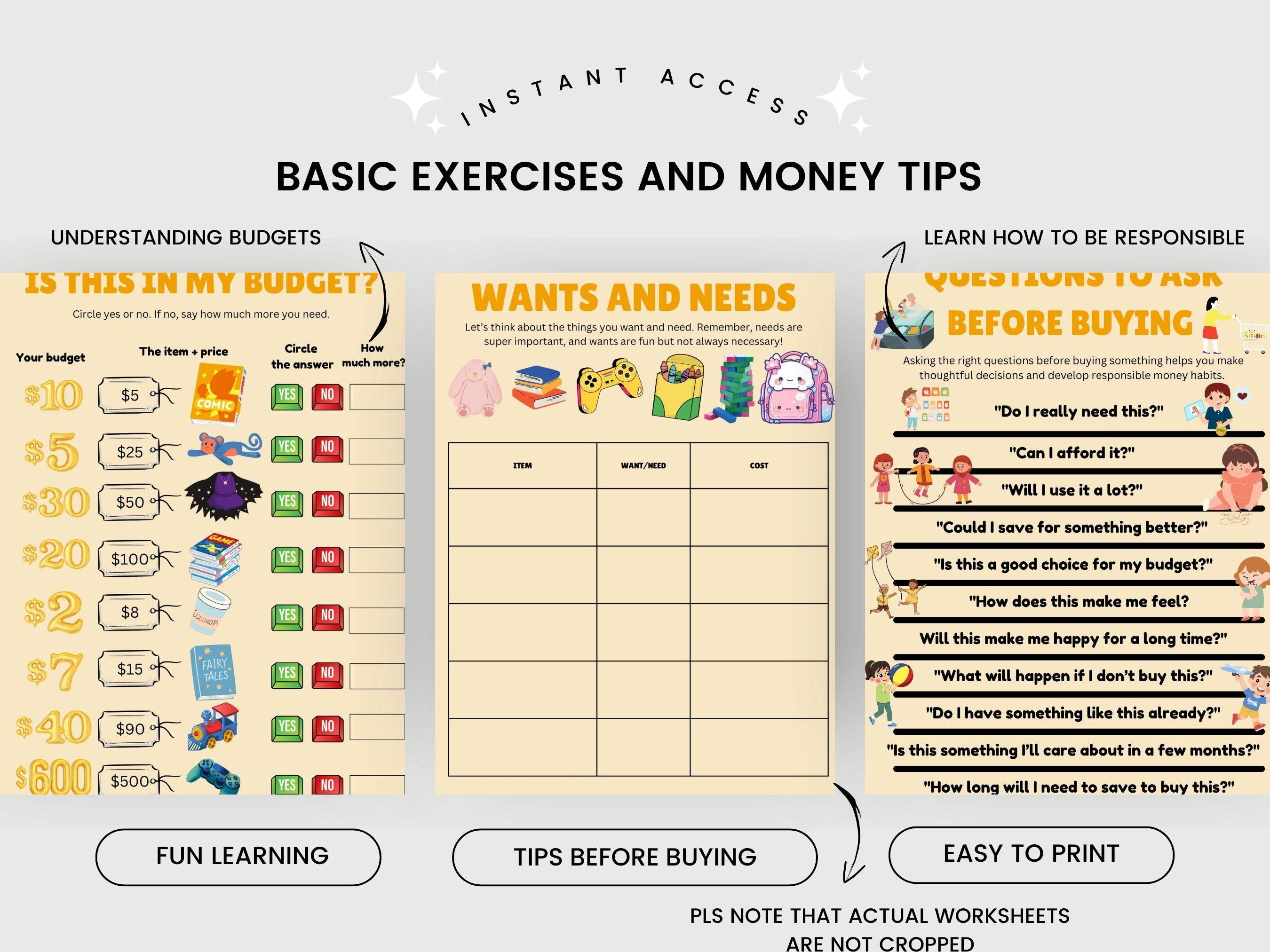 Budget Worksheet for Kids, Budget Exercises for Kids, Managing Finances ...