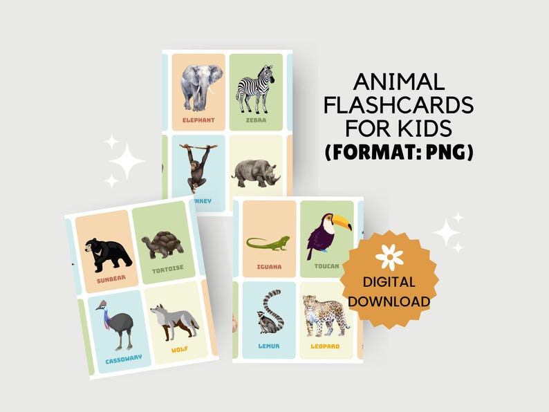 Printable Animal Flashcards, Kids Learning (PDF + PNG) - Etsy