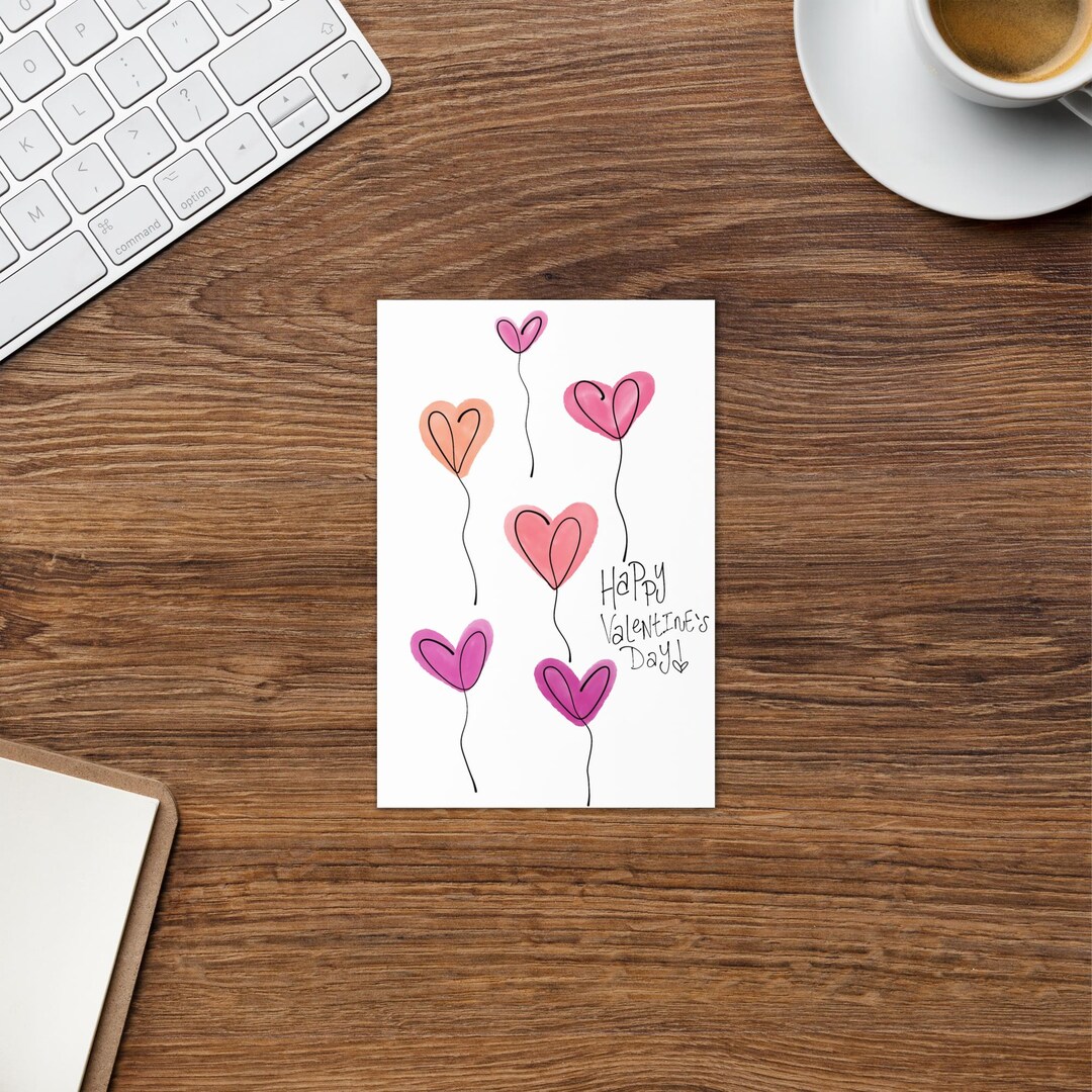 V-day Greeting Card| Happy Valentine's Day Heart Balloon Greeting Card ...