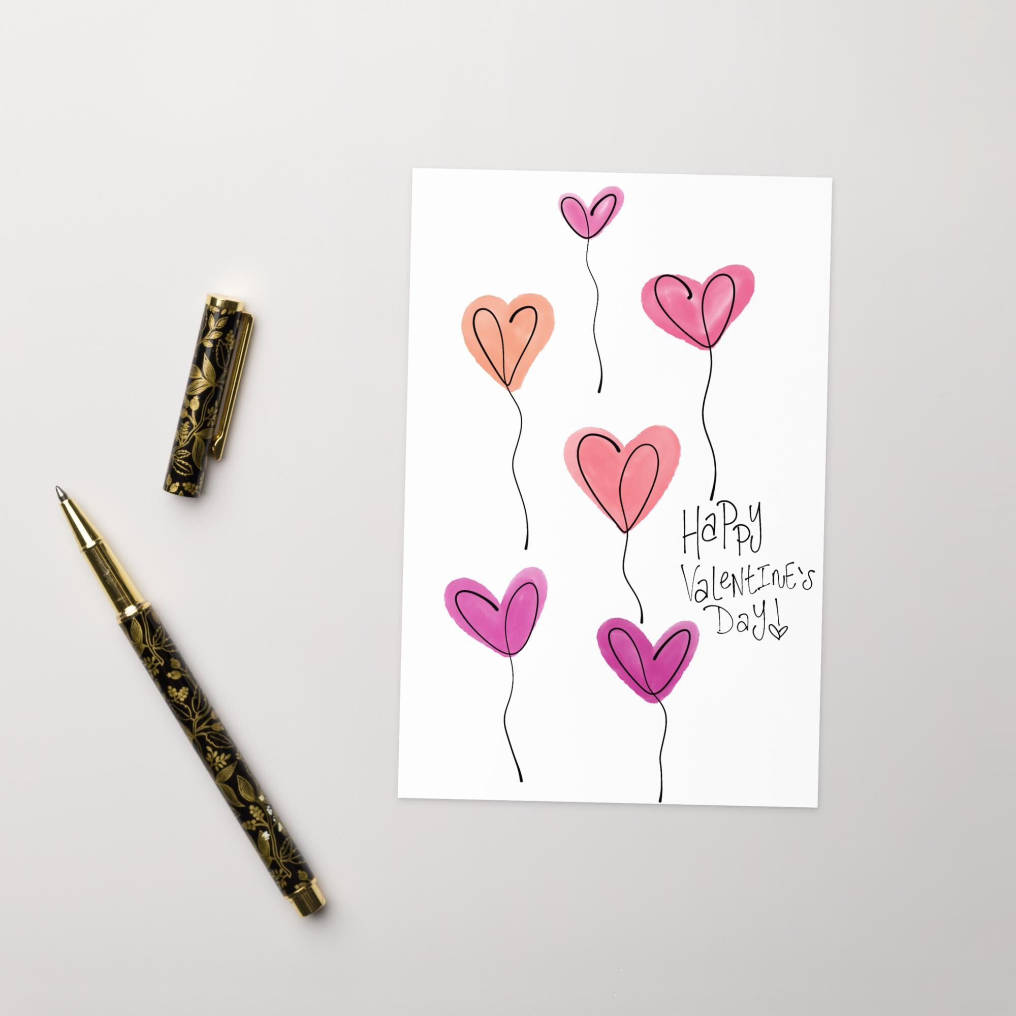 V-day Greeting Card| Happy Valentine's Day Heart Balloon Greeting Card ...
