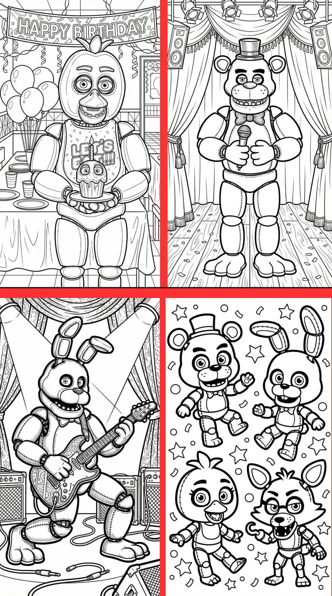 FNAF Spooky Animatronic Coloring Pages 5 Page Printable Coloring Pack ...