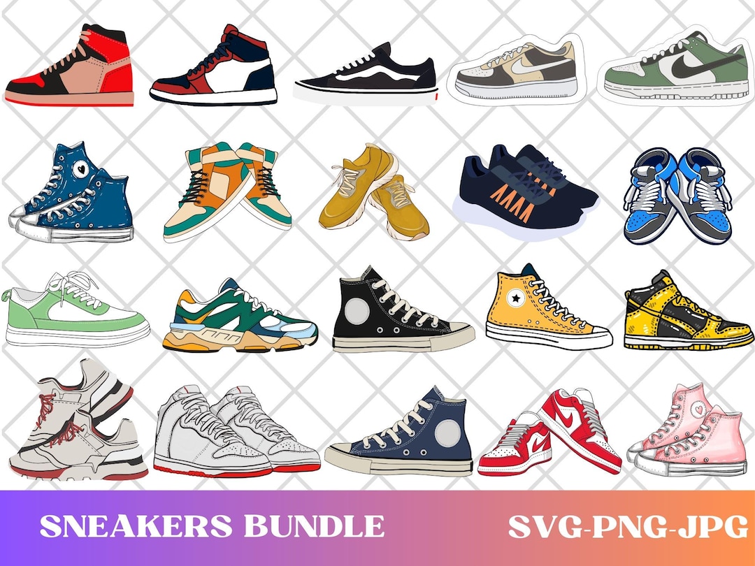 Sneaker Svg Bundle, Sneaker Clipart, Running Shoes, Basketball Shoes ...