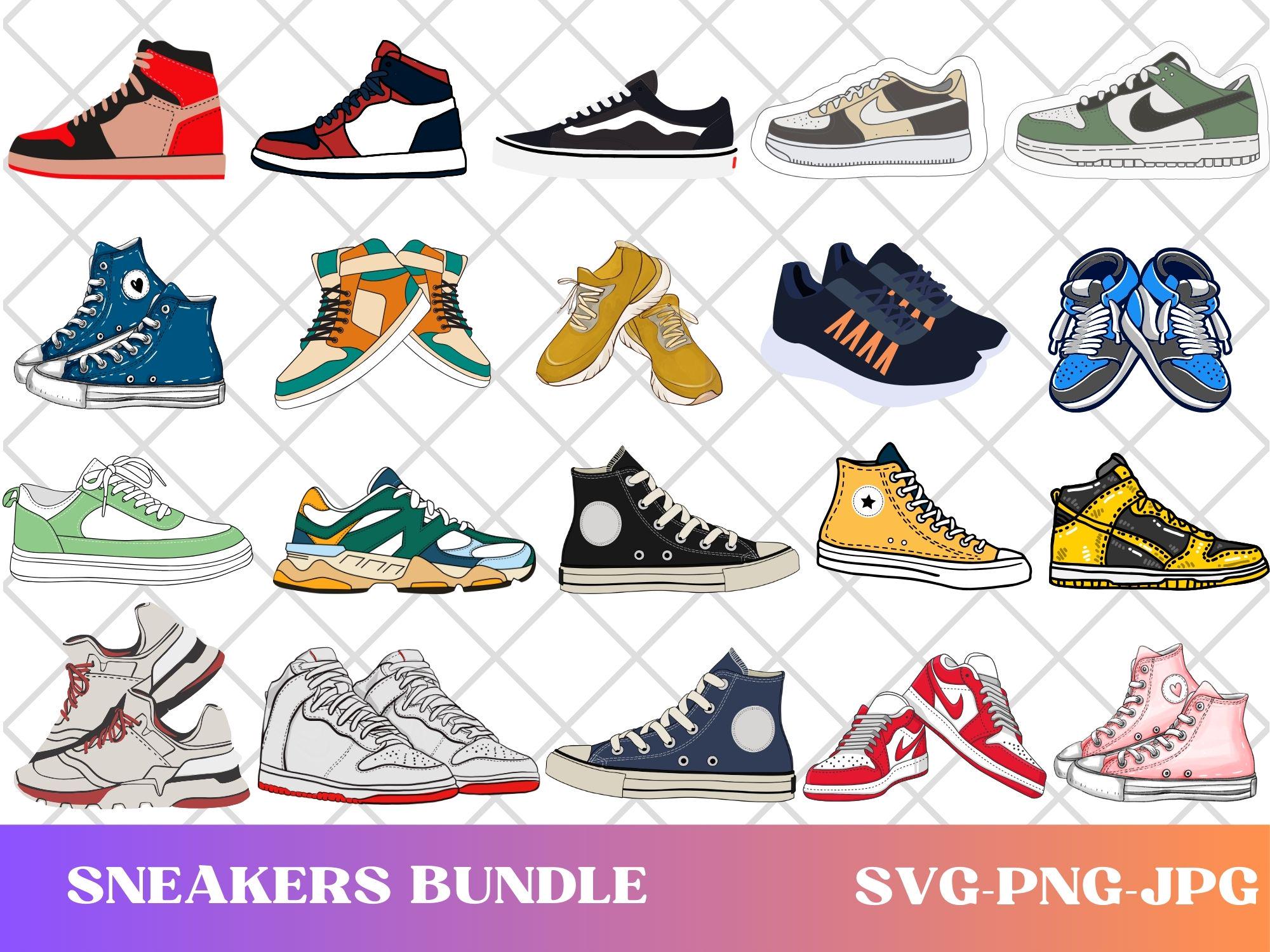 Sneaker Svg Bundle, Sneaker Clipart, Running Shoes, Basketball Shoes ...