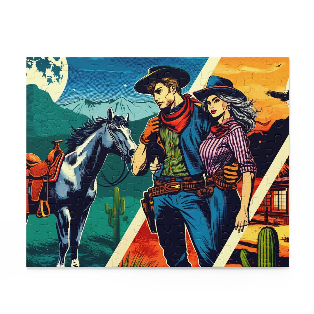 Vintage Western Cowboy & Cowgirl Puzzle – Romantic Western Scene (120 ...