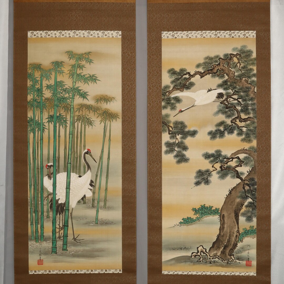 Okabe Tosui (c.1780–1850), A Pair of Cranes With Pine and Bamboo ...