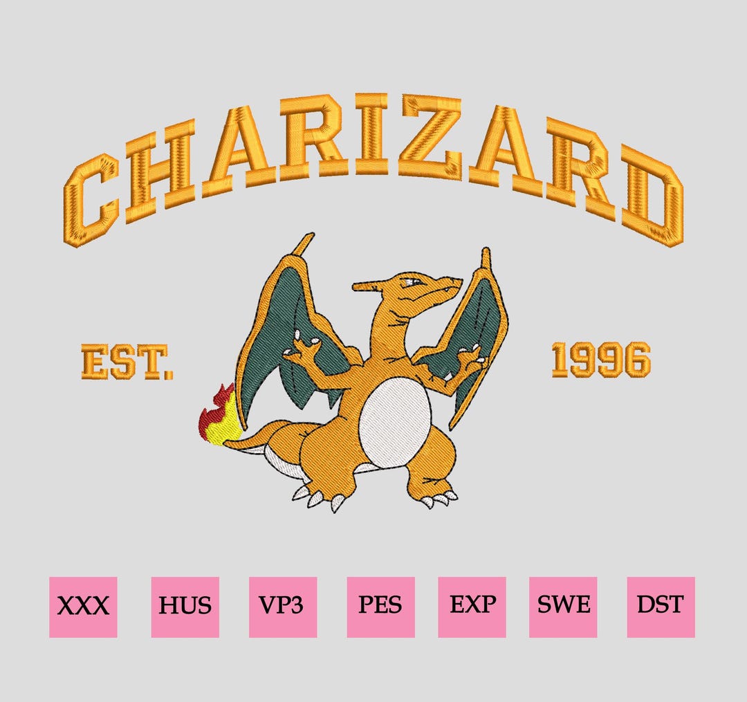 Charizard Embroidery Design Digital Download File for 1996-themed ...