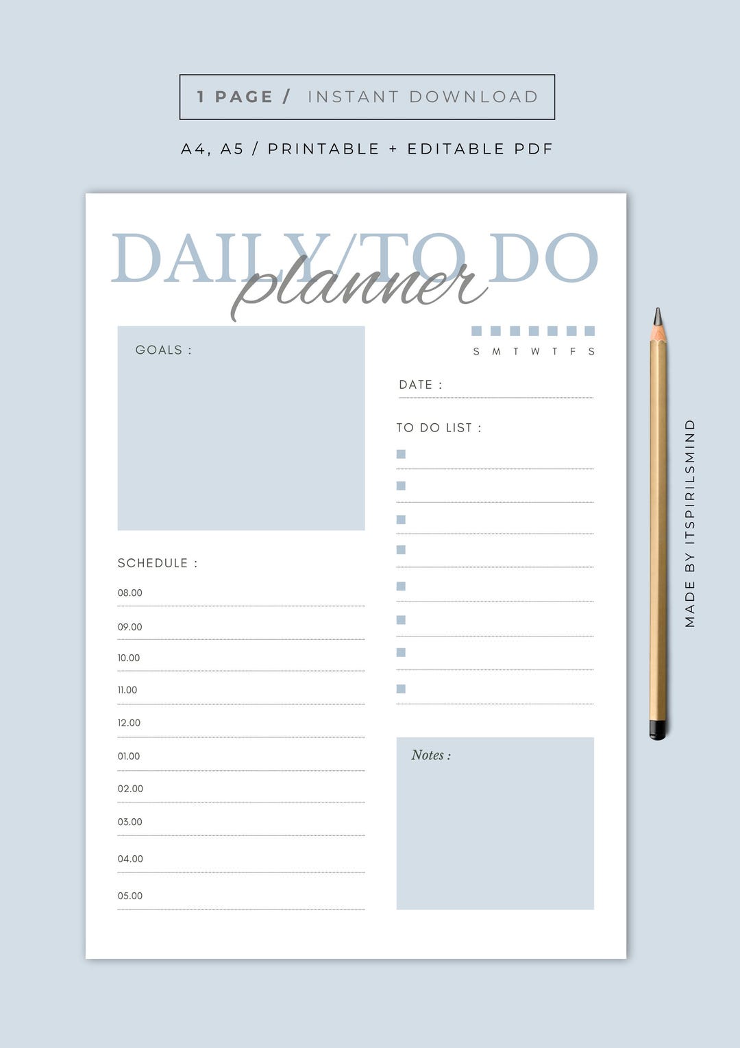 Daily Planner Printable Minimalist to Do List and Schedule Organizer ...
