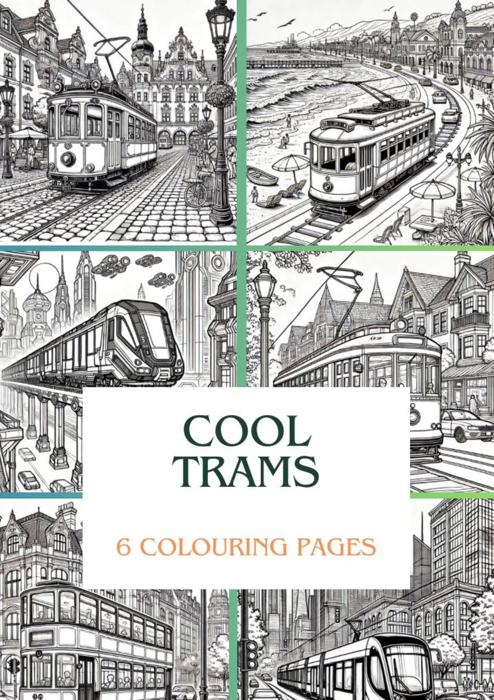 Cool Trams - 6 Colouring Pages (printable PDF) - Etsy