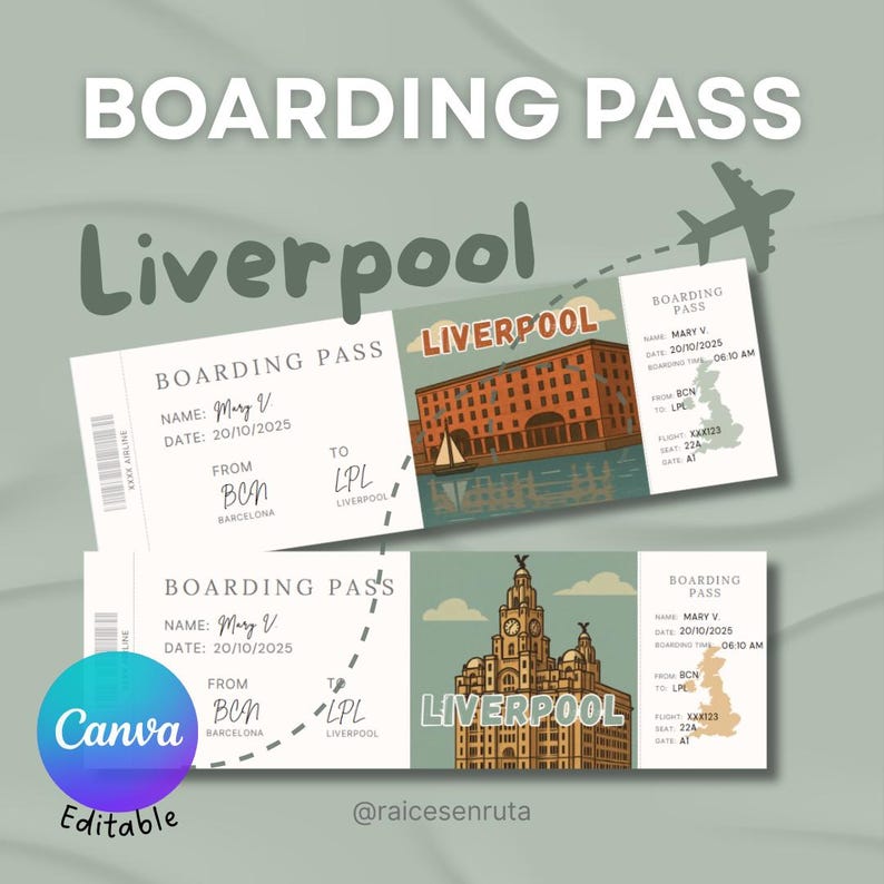 Liverpool Ticket, Liverpool Boarding Pass, Editable Boarding Pass Gift ...