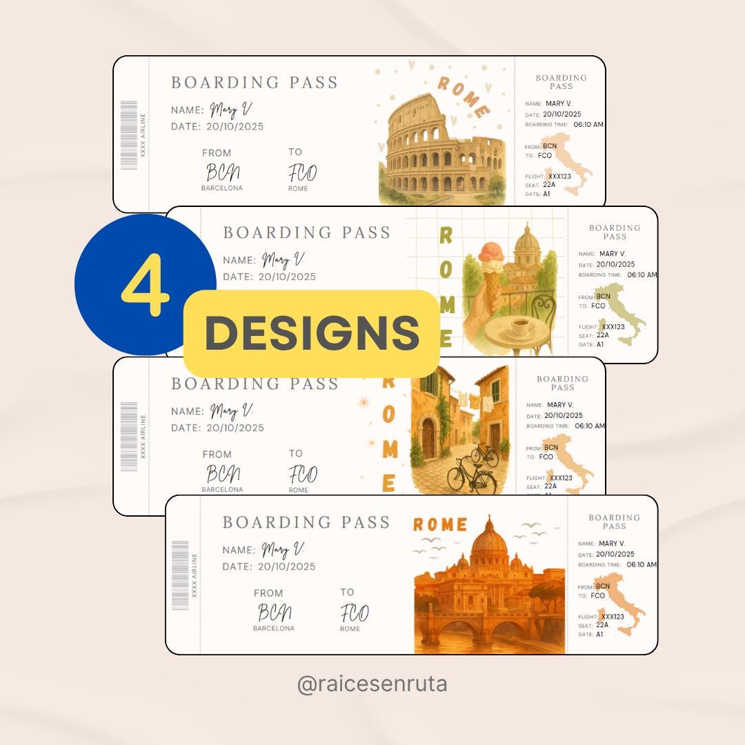 Rome Boarding Pass, Editable Boarding Pass Gift Ticket, Editable ...