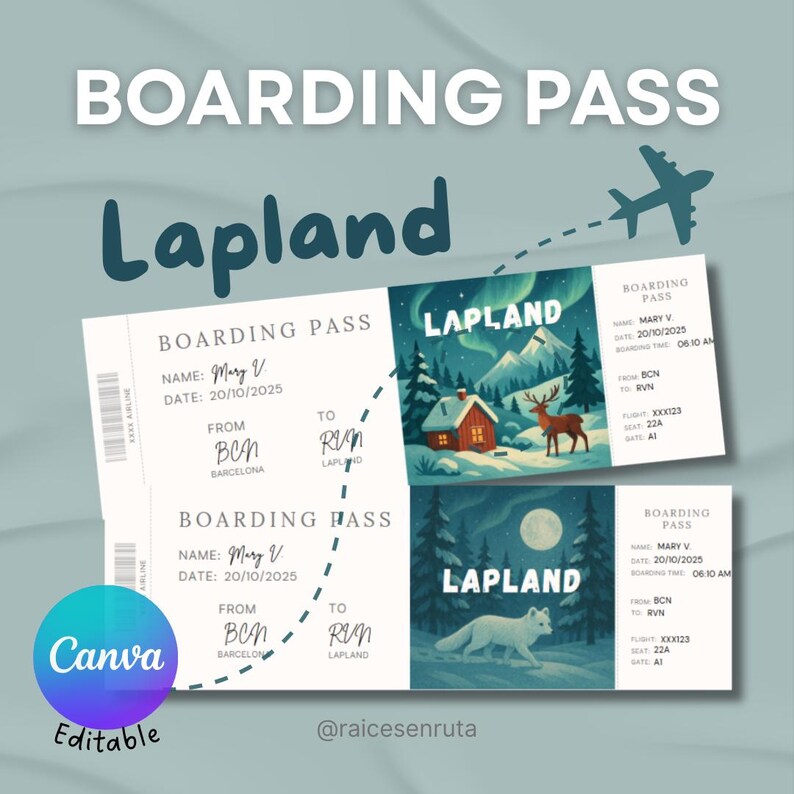 Lapland Ticket, Lapland Boarding Pass, Editable Boarding Pass Gift ...