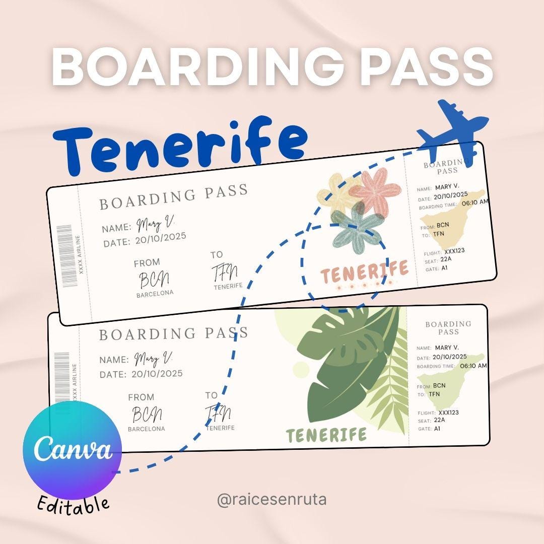 Tenerife Boarding Pass, Editable Boarding Pass, Editable and Printable ...