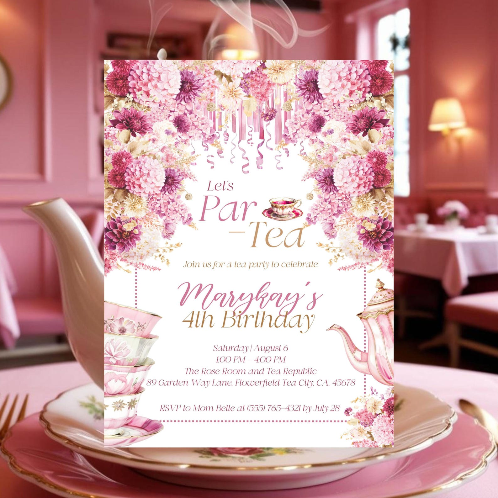 Printable Tea Party Birthday Invite for Girls, Par-tea Garden ...