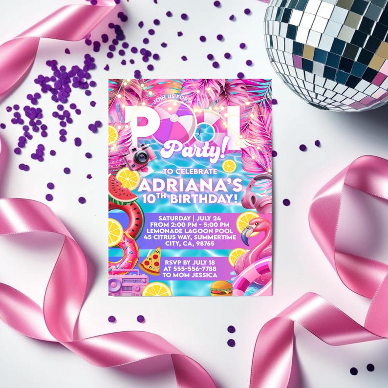 Editable Digital Pool Party Invitation Splish Splash Pool Party ...