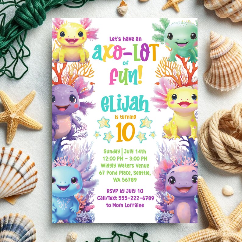 Axolotl Birthday Invitation Template, Axolotl Party Invites, Under Sea ...