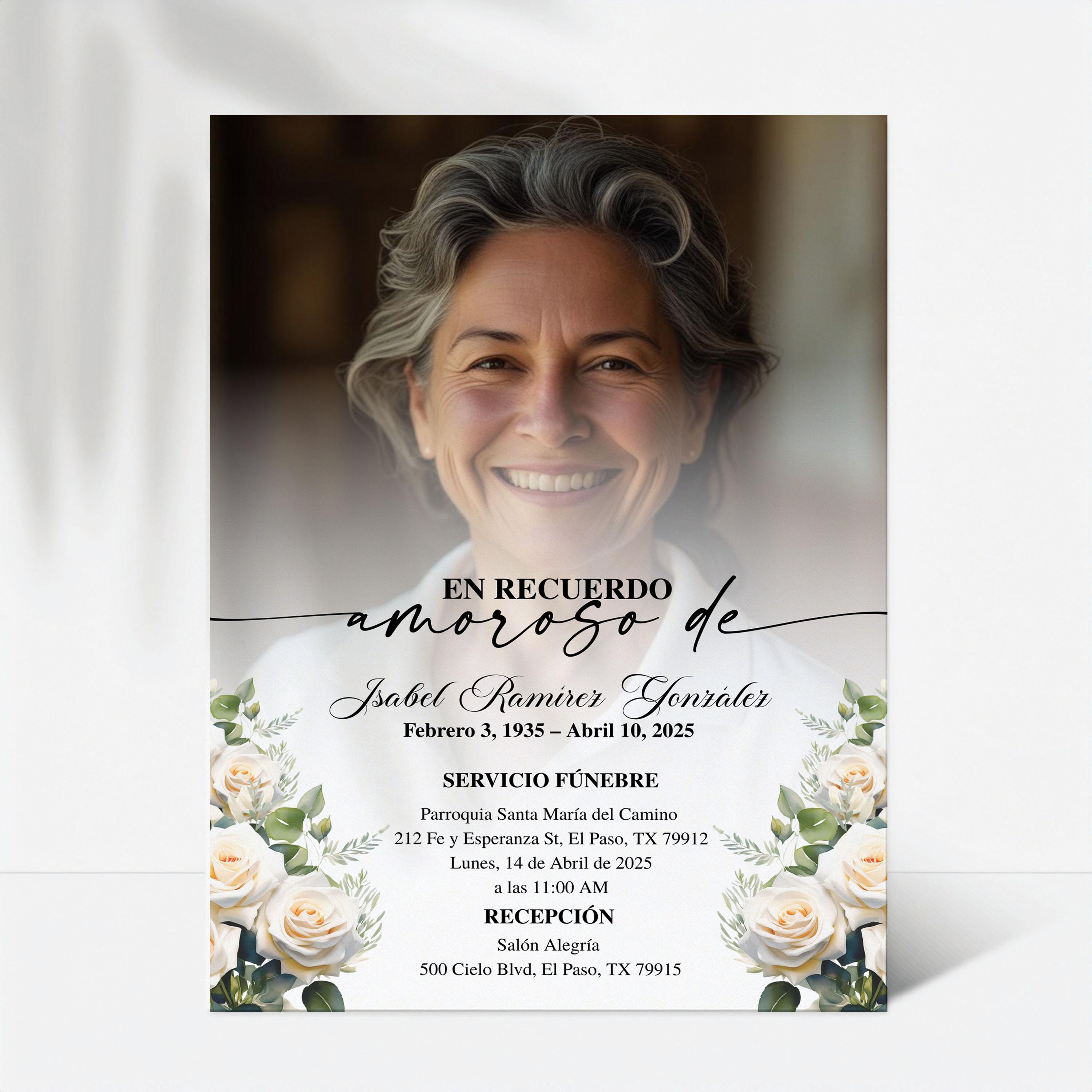 Minimal Editable Funeral Invitation Template, En Recuerdo Amoroso De ...