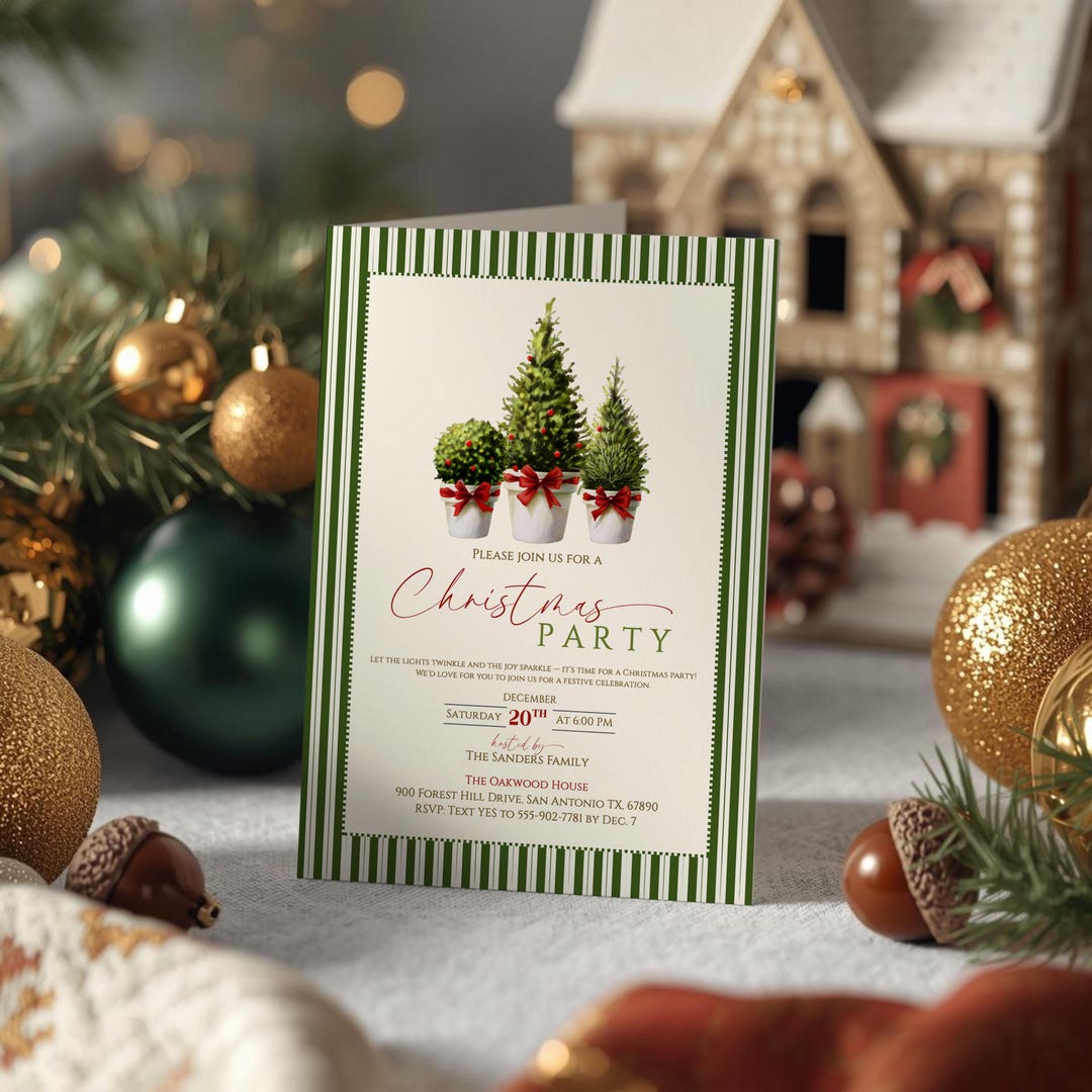 Merry Christmas Party Corporate Dinner Invite, Green Stripes With Red ...