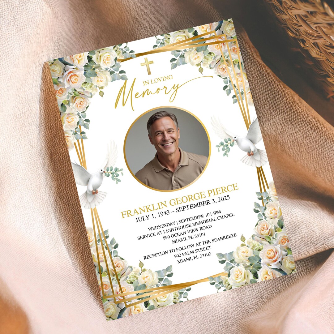 Modern Funeral Invitation, Printable Memorial Announcement, Editable ...