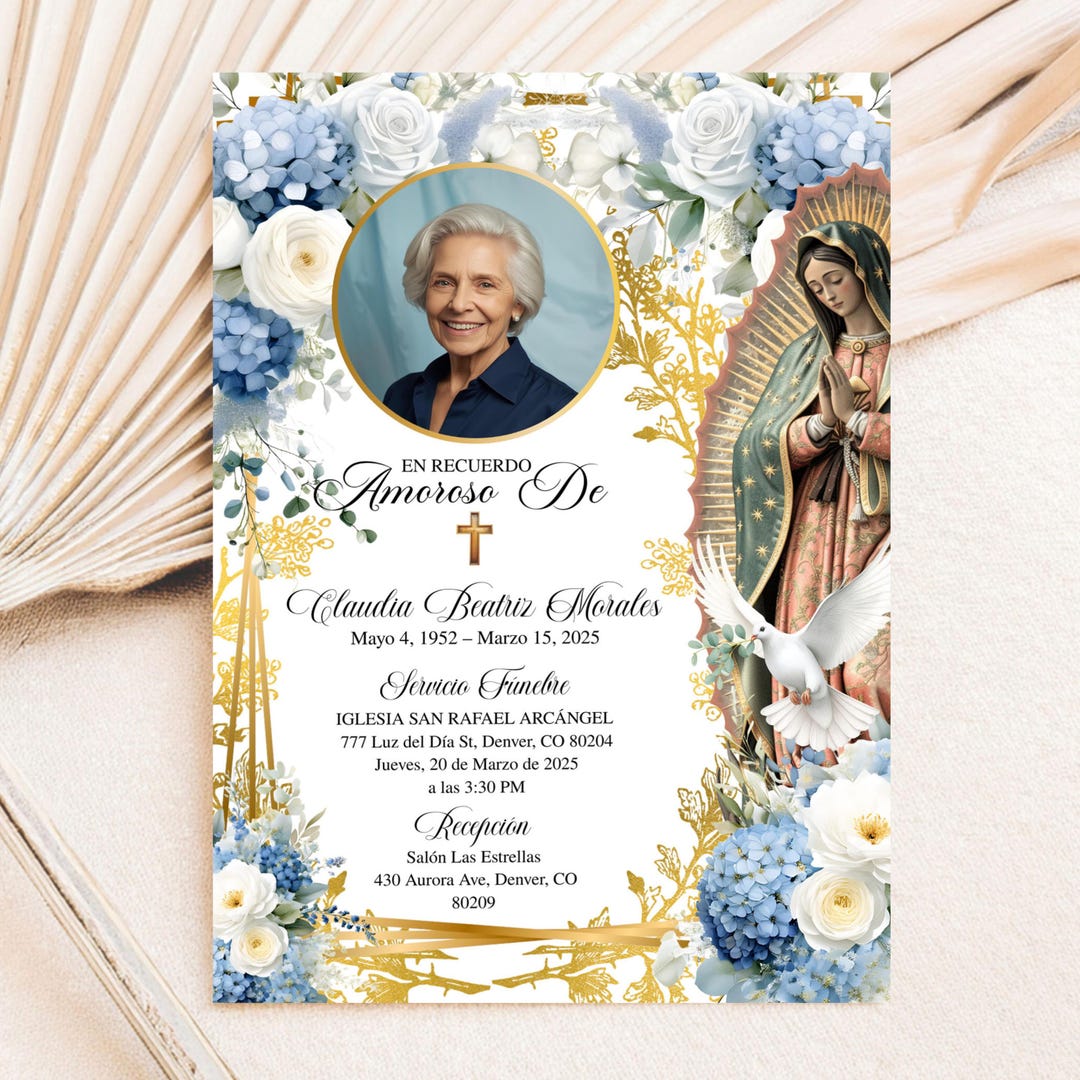 Invitaciones De Funeral Español, Español Virgen De Guadalupe Tarjeta ...