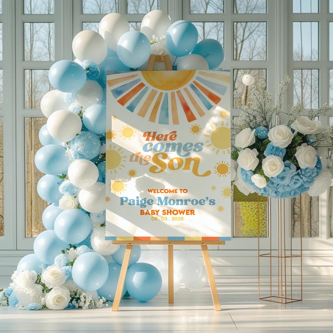 Sunshine Baby Shower Welcome Sign, Sun Baby Shower Welcome Sign, Here ...