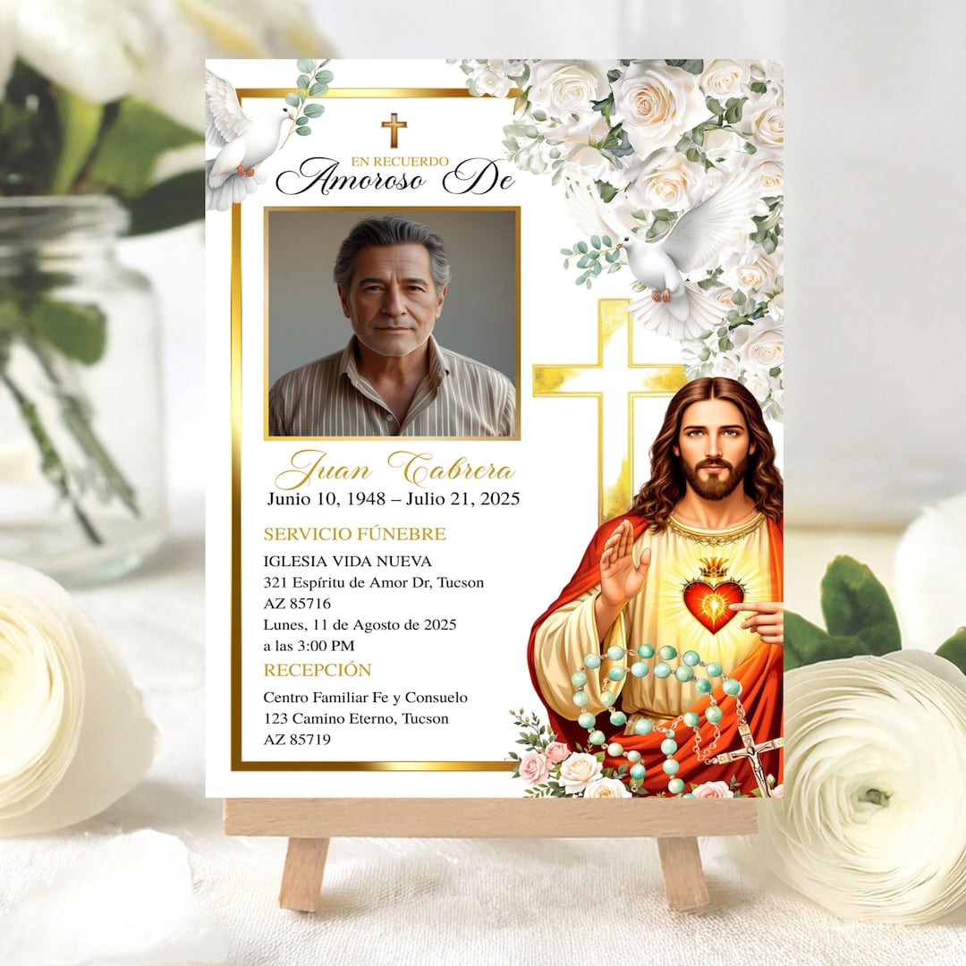 Editable Jesus Christ Funeral Invite, En Memoria Amorosa, Catholic ...