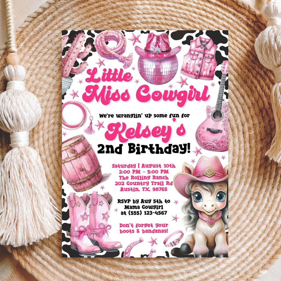 Editable Canva Cowgirl Party Invite, Pink Western Birthday Girl ...
