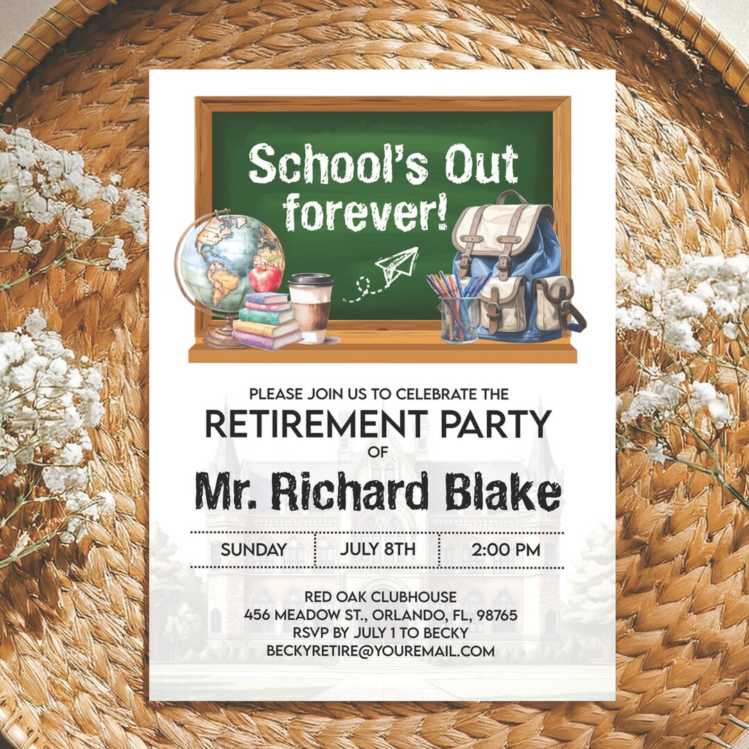 Editable Retirement Invitation for Teacher, Principal Party Invite ...