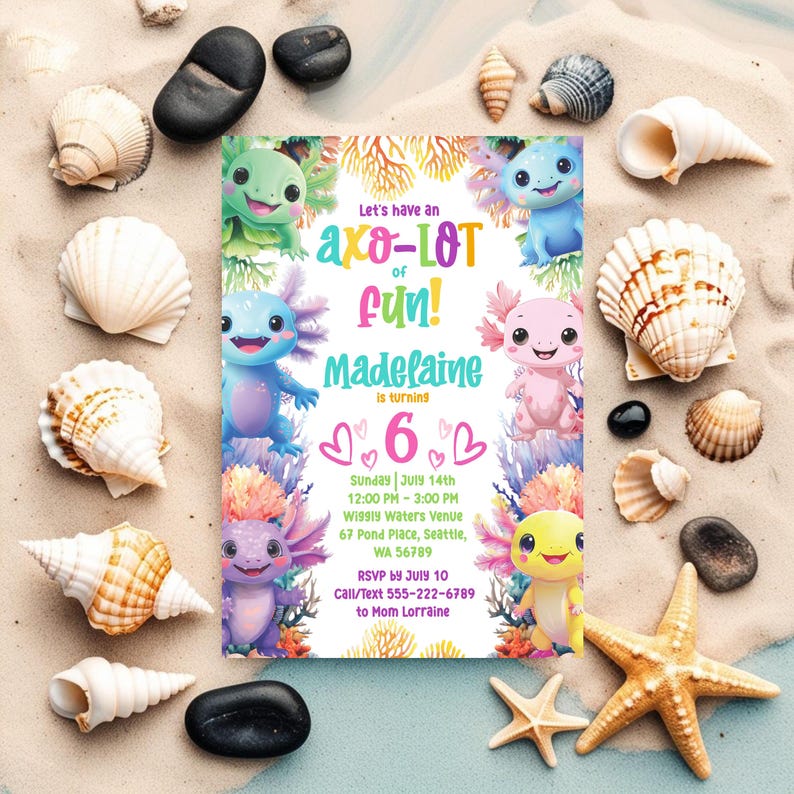 Axolotl Birthday Invite, Axolotl Birthday Invitation Printable ...