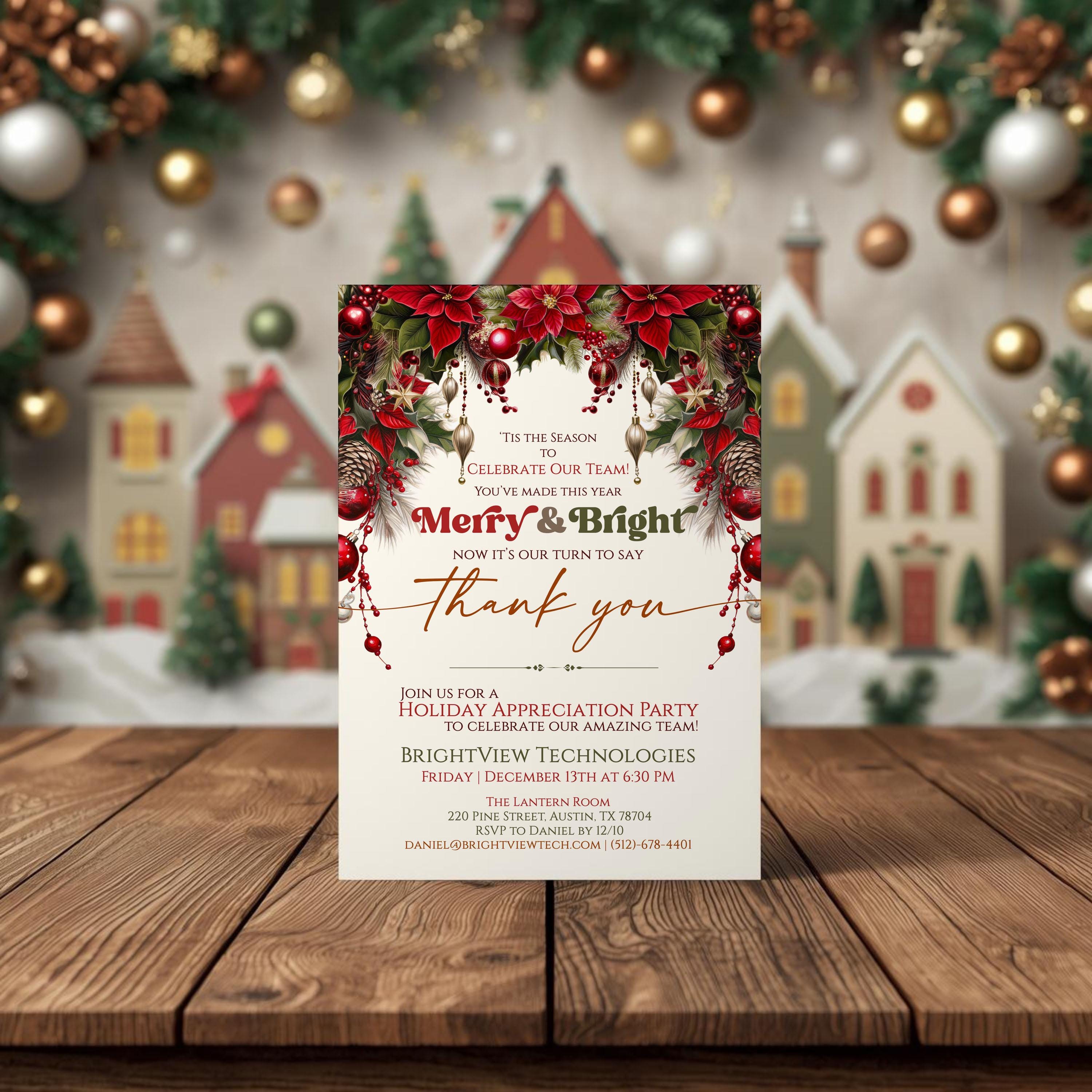 Work Holiday Party Invitation, Christmas Employee Appreciation Dinner ...