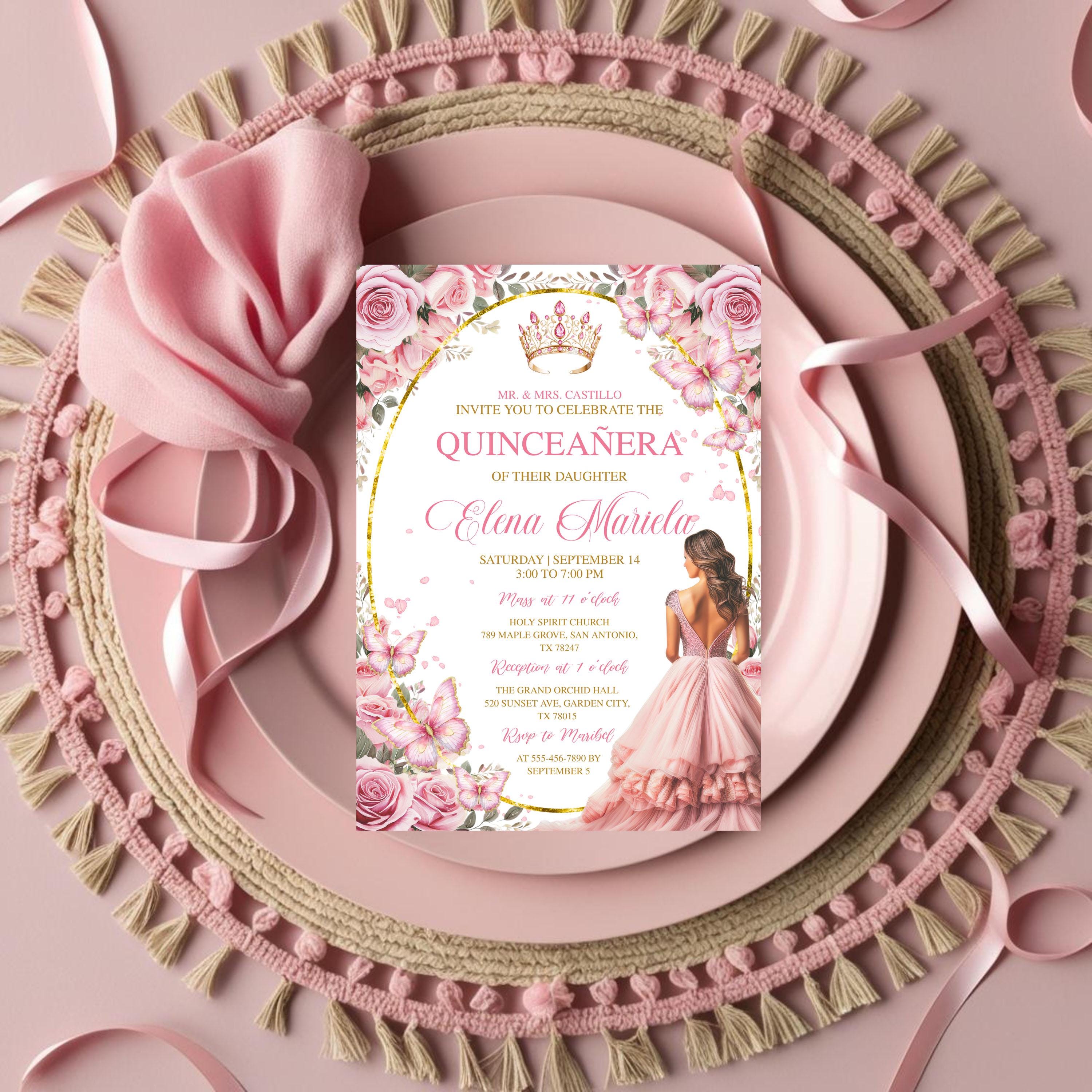 Blush Pink Quinceañera Invite, Tiara Rose 15th Birthday Party Template ...