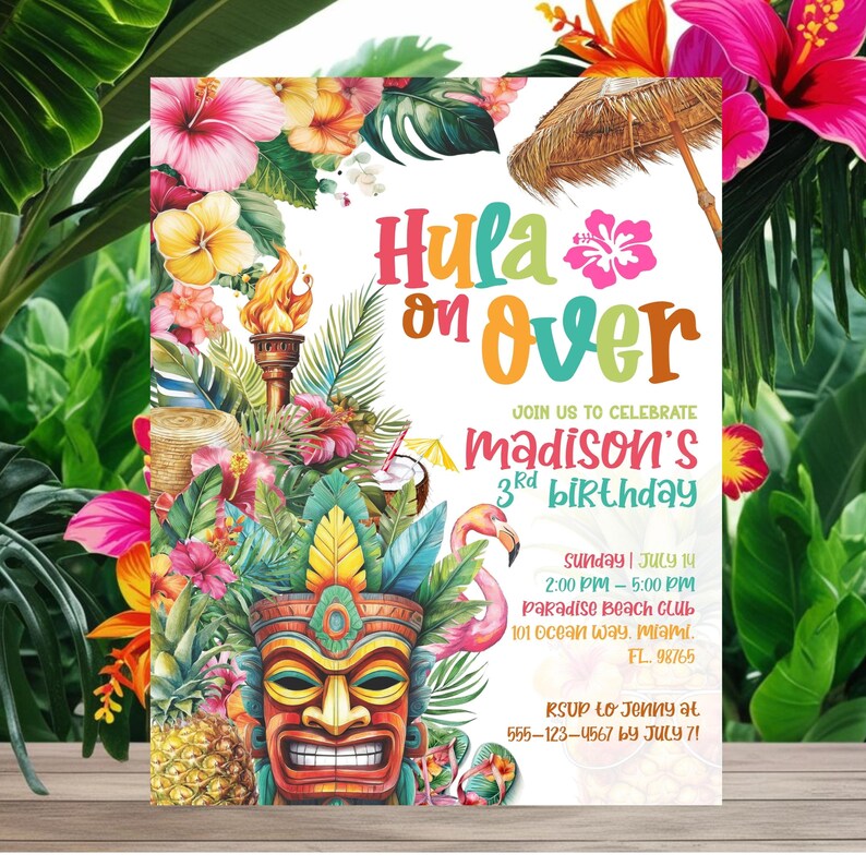 Editable Hawaiian Birthday Invitation, Luau Party Invitation Template ...
