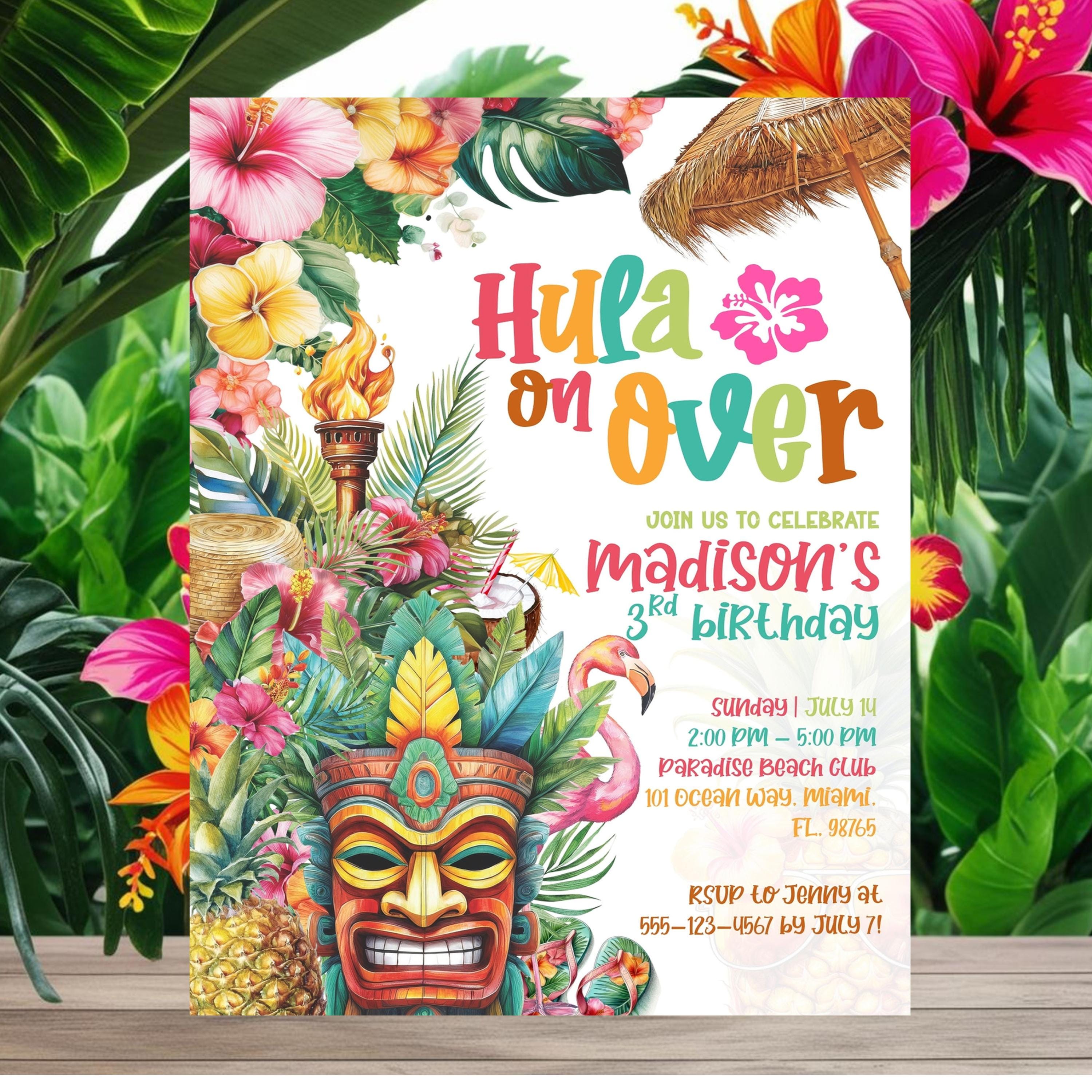 Editable Hawaiian Birthday Invitation, Luau Party Invitation Template ...