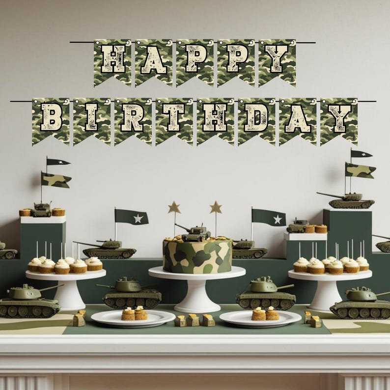 Military Happy Birthday Sign, Camouflage Party Decor, Printable Army ...