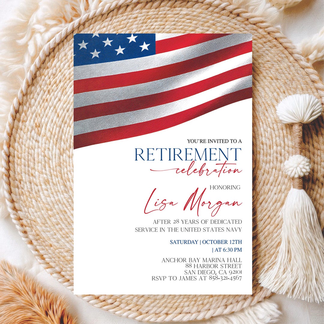 Printable American Flag Retirement Party Template, Military Retirement ...